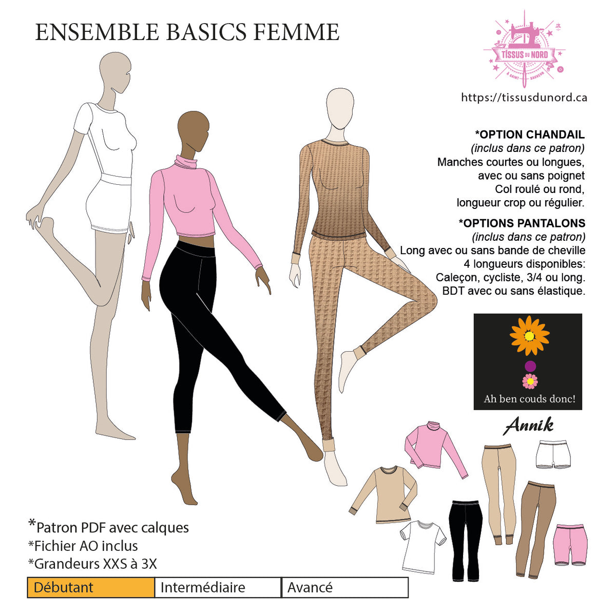 Ensemble BASIC patron pdf - Ah ben couds donc! – Tissus du Nord