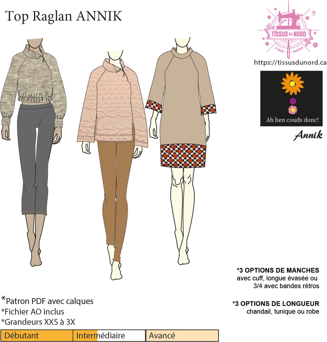 Chandail Raglan Annik patron pdf - Ah ben couds donc! – Tissus du Nord